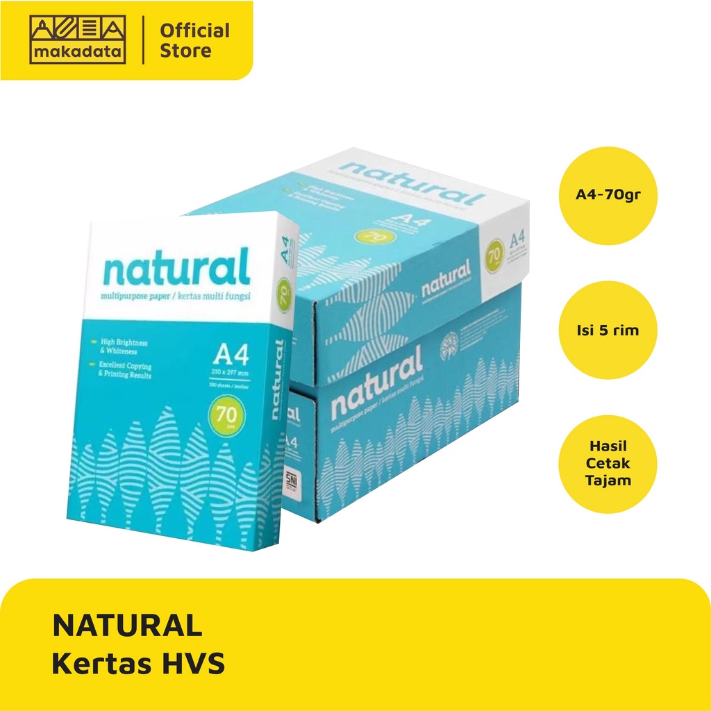 Jual KERTAS HVS / PRINT / FOTOCOPY NATURAL A4 70 GRAM (1 BOX) MURAH | Shopee Indonesia