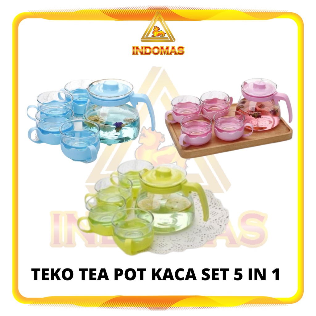 Jual IM - TEKO TEAPOT KACA SET 5 IN1 / TEMPAT MINUM KACA TEH SET / TEKO ...