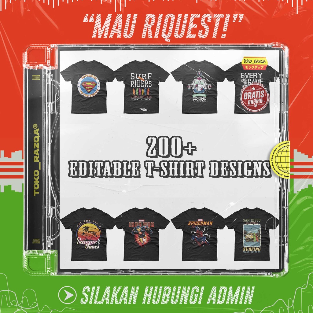 Jual 200+ Editable T-shirt Designs - Disain Sablon DTF-DTG-STICKER | Shopee Indonesia
