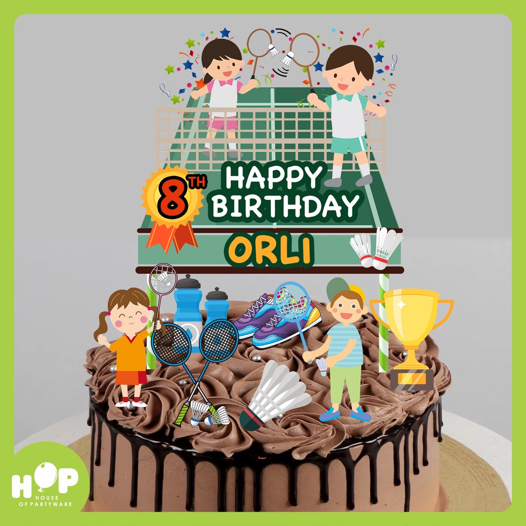 Jual Cake Topper BADMINTON + Custom Nama / Hiasan Kue Ulang Tahun ...