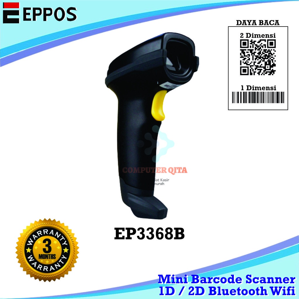 Jual Gun Barcode Scanner 1D/2D EPPOS EP3368B - Bluetooth Wireless ...