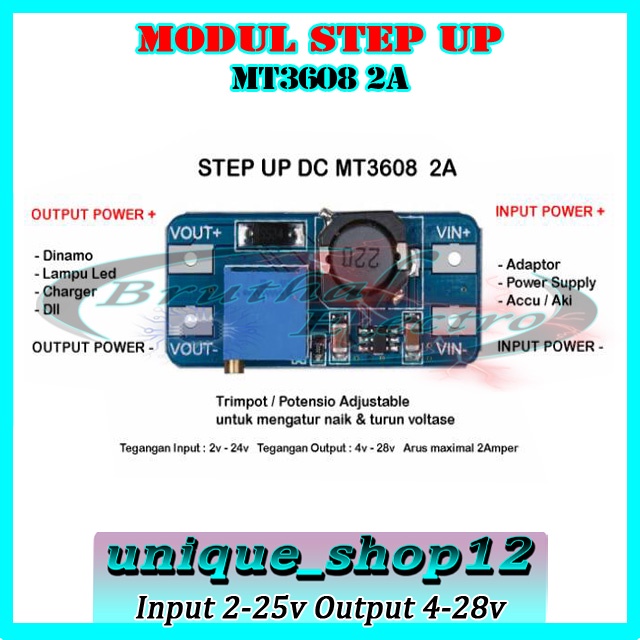 Jual Step Up MT3608 2A Converter DC To DC In 2-24V Out 4-28V Penaik ...