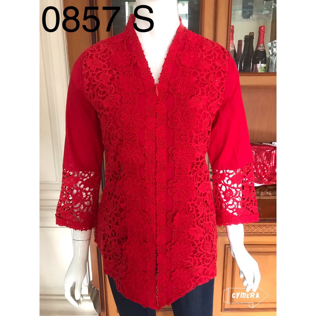 Jual 0857S kebaya premium //kebaya full brukat alexuez merah size S ...
