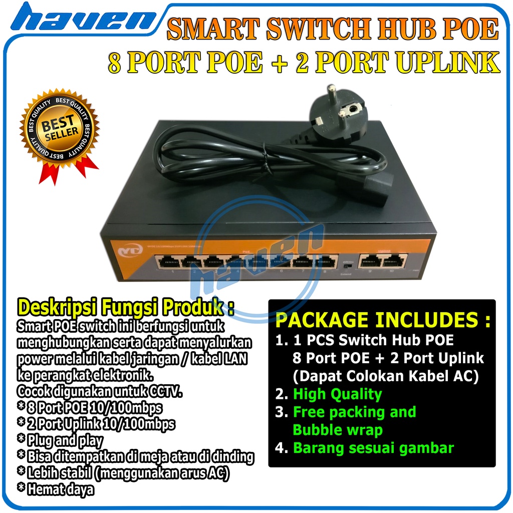 Jual SWITCH POE 8 Port / POE SWITCH 8+2PORTS 10/100MBPS / SWITCH HUB ...