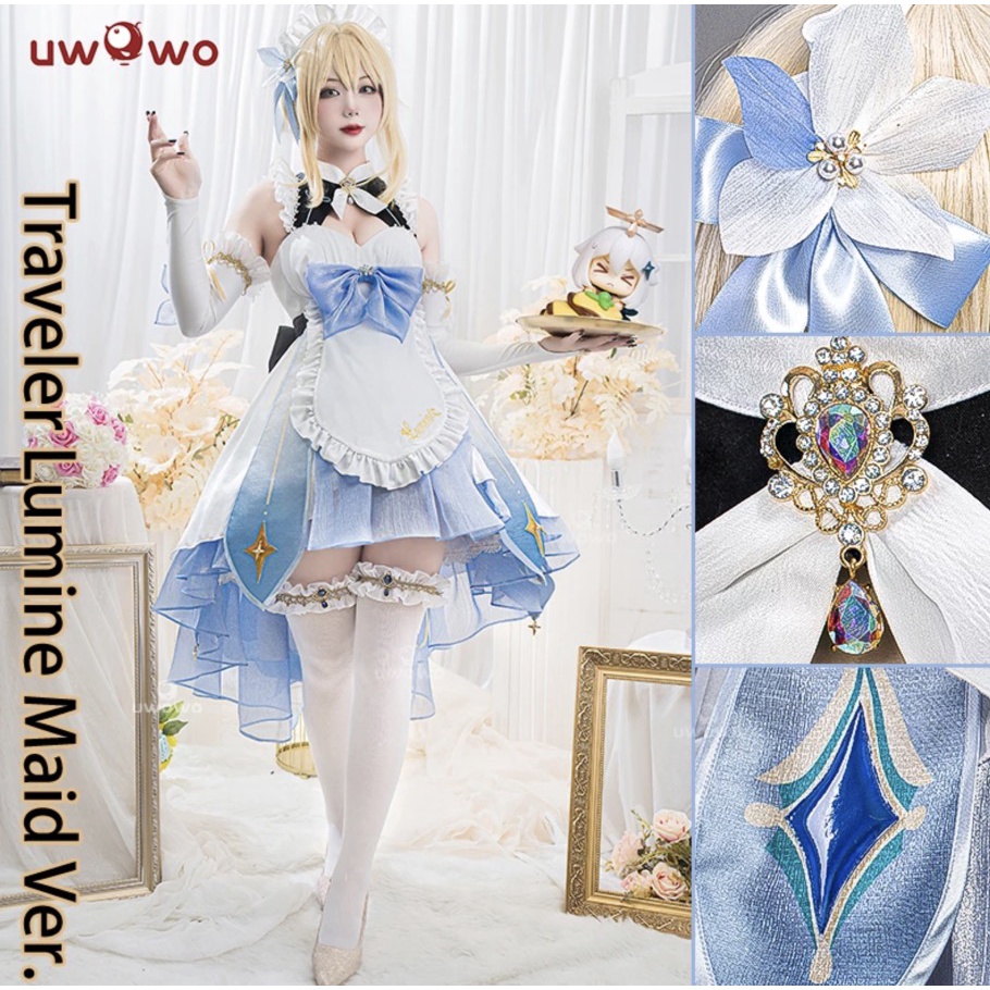 Jual UWOWO Game Genshin Impact Fanart Lumine Maid Ver Cosplay Costume ...
