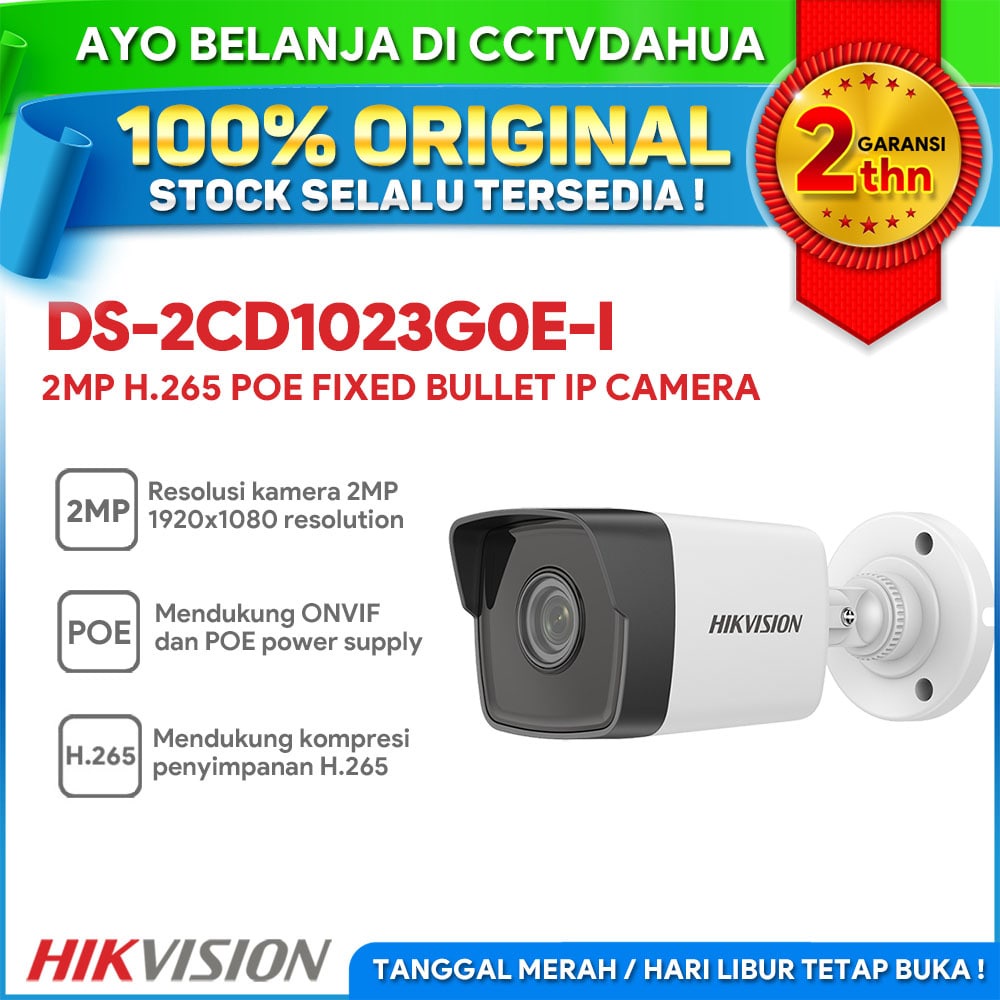 Jual HIKVISION DS-2CD1023G0E-I 2MP H.265 FIXED BULLET NETWORK CAMERA IP67 | Shopee Indonesia