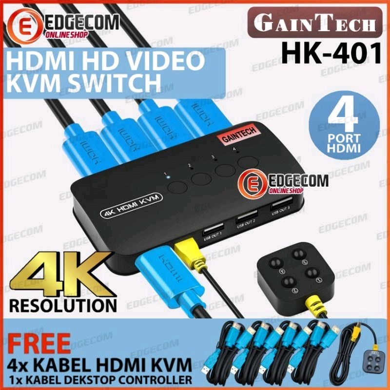Jual HDMI KVM Switch 4 Port 4Kx2K Free Kabel KVM HDM 4 Pcs | Shopee Indonesia
