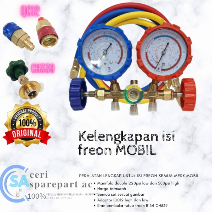 Jual Paket Lengkap Isi Freon Ac Mobil Alat Manifold Double | Shopee ...