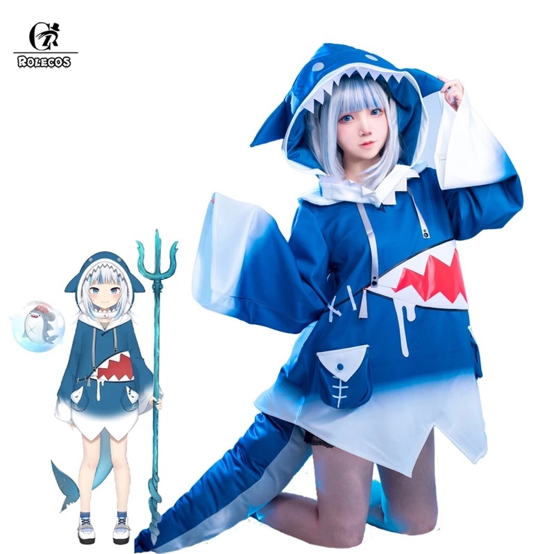 Jual Hololive Gawr Gura Cosplay Costume ENG Shark Costume for Women Halloween Youtuber Cosplay ...