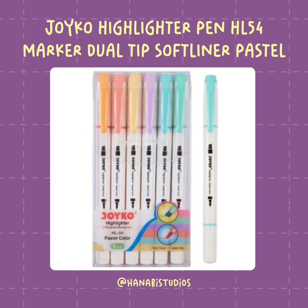 Jual JOYKO HIGHLIGHTER PEN HL54 MARKER DUAL TIP SOFTLINER PASTEL HL 54 SET WARNA WARNI MARKER ...