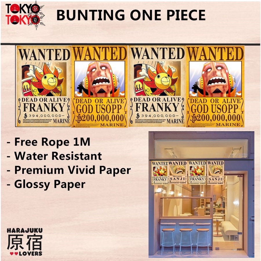 Jual Banner Bunting Flag Noren Anime Edition - One Piece Sunny Go + God ...