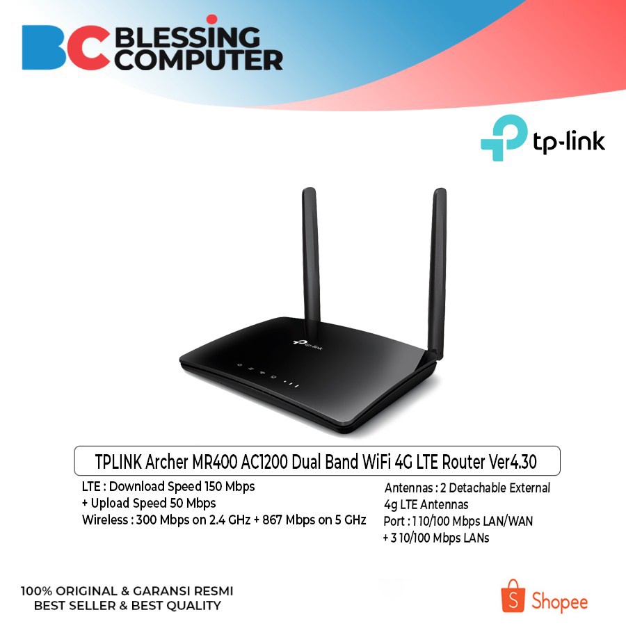 Jual TPLINK Archer MR400 AC1200 Dual Band WiFi 4G LTE Router Ver4.30 ...