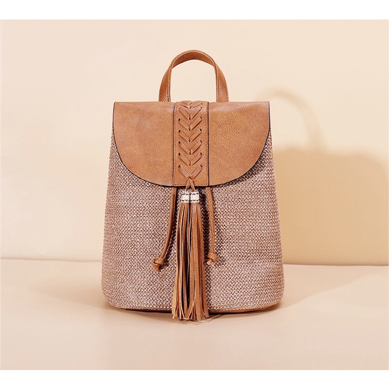 Jual Tas Ransel Kecil Wanita Tas Cewek Mini Woven Straw Backpack OY ...