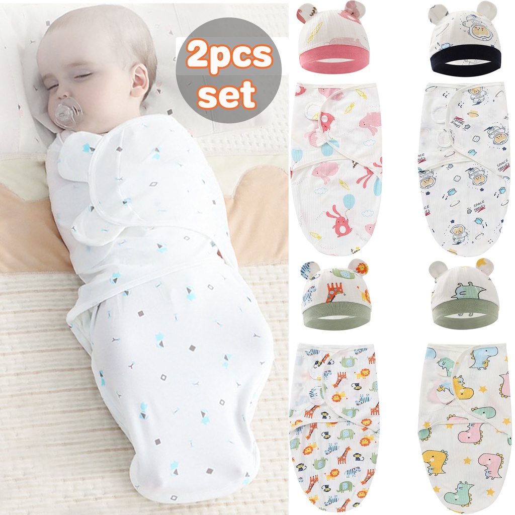 Jual cod bedong bayi instan set topi swaddle baby newborn katun lembut ...