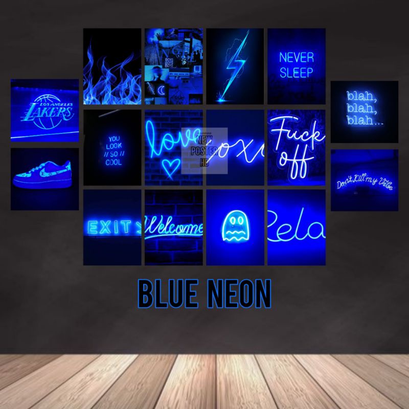 Jual (16PCS) POSTER DINDING KAMAR/CAFE AESTHETIC TEMA BLUE NEON ...