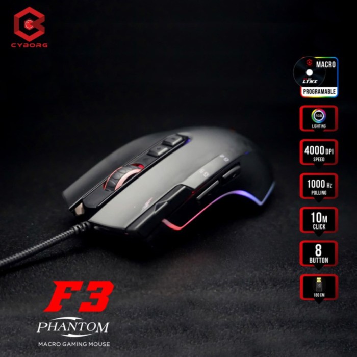 Jual Cyborg F3 Phantom Macro Gaming Mouse auar1u590 Ayo Order | Shopee ...