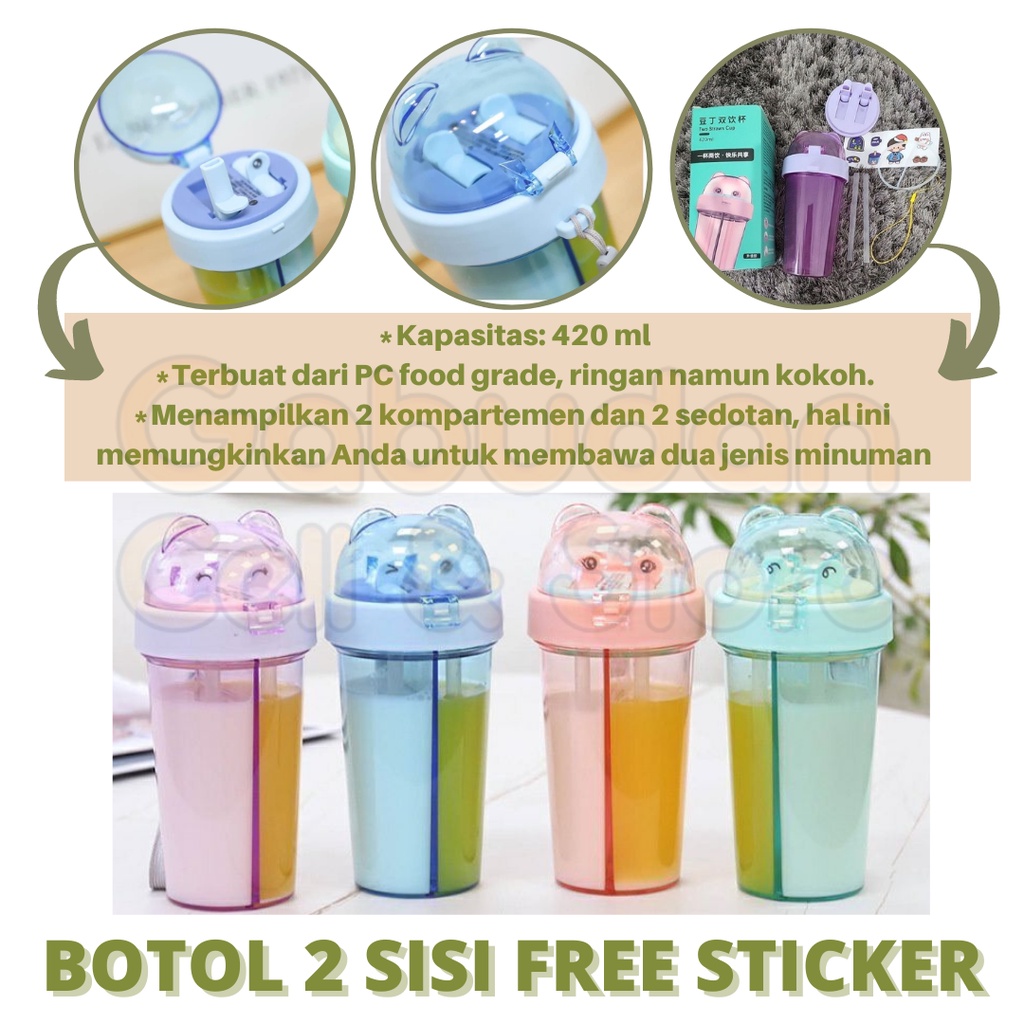 Jual BOTOL MINUM 2 SISI KEPALA BERUANG- Botol minum 420ml Free stiker ...