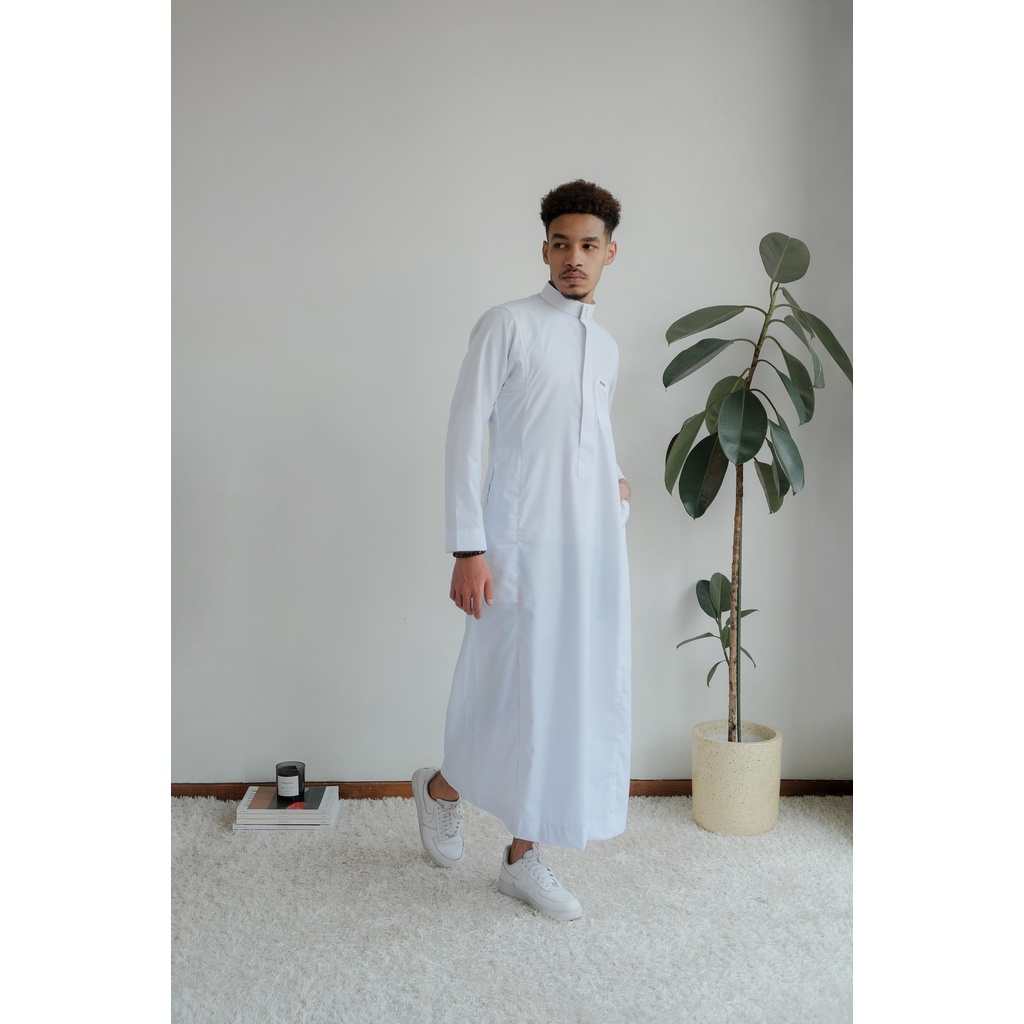 Jual Jubah Gamis Shahama Basic Kerah Saudi SH-079 White | Shopee Indonesia