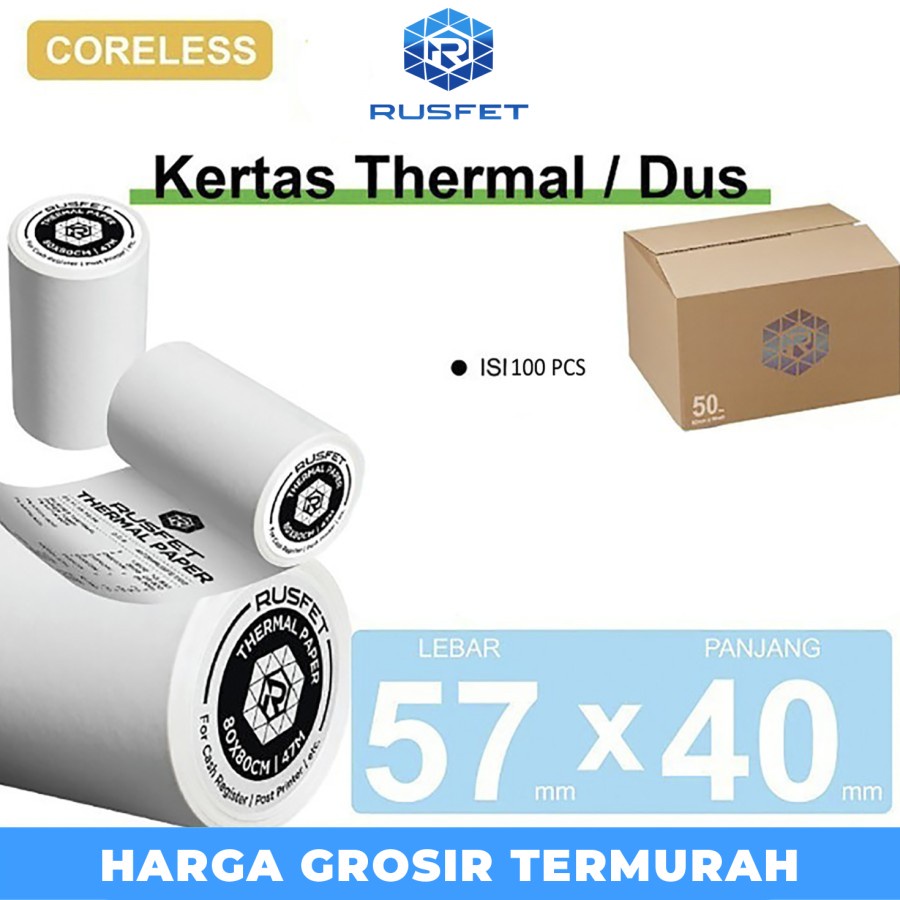 Jual Kertas Thermal Printer Paper CORELESS Resi Barcode EDC POS 57x40mm ...