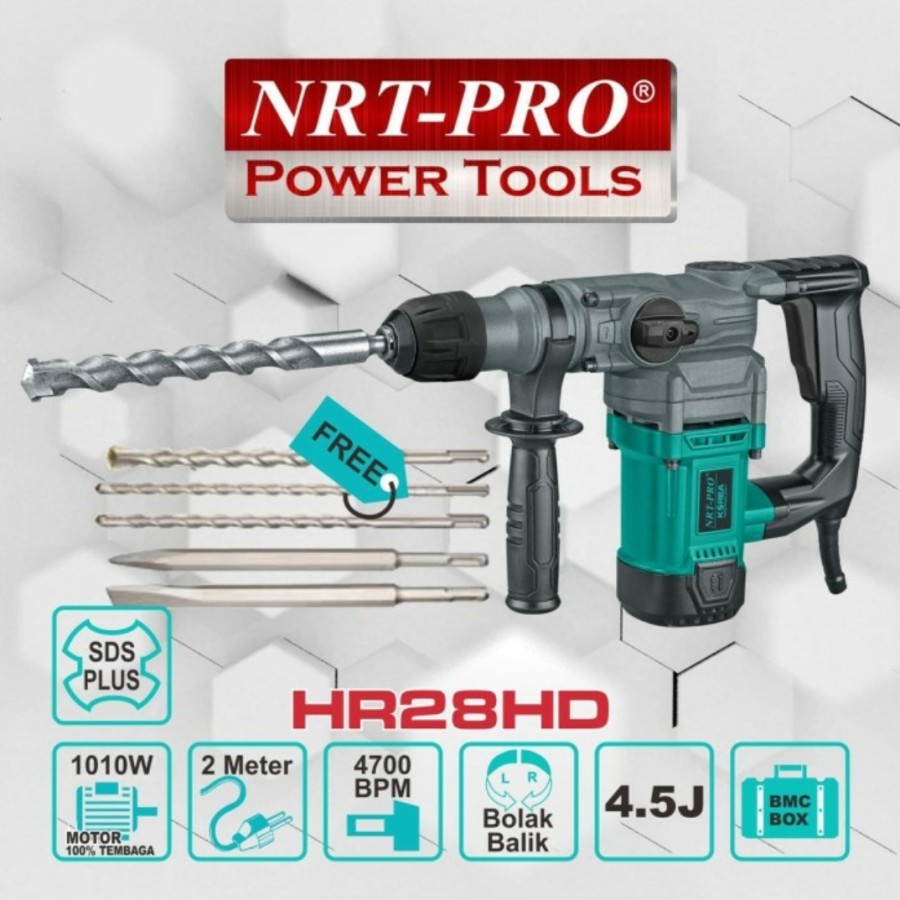 Jual NRT-PRO HR 28 HD MESIN BOR BETON BOBOK ROTARY HAMMER DRILL | Shopee Indonesia