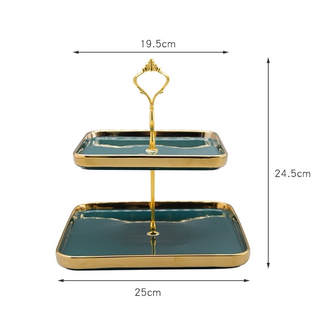 Jual ASHOME Piring Kue Tingkat Keramik Bentuk Kotak List Emas / Square List Gold Elegant / Wadah ...