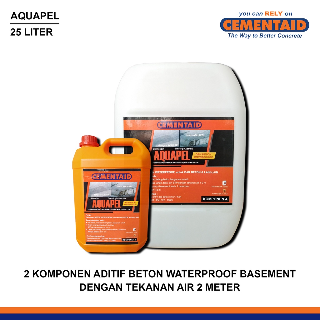 Jual CEMENTAID - 1 SET AQUAPEL Campuran Beton Waterproof 25 Liter (20 ...