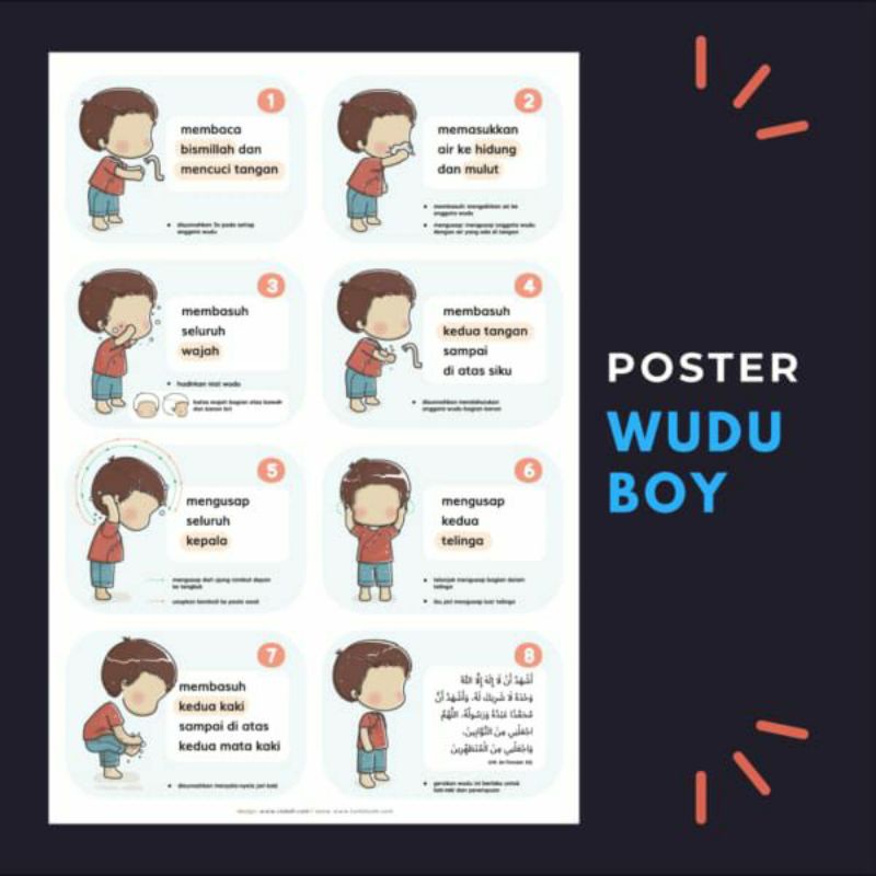 Jual Poster Cara Wudhu Wudlu Anak Laki Laki Sesuai Sunnah | Shopee ...