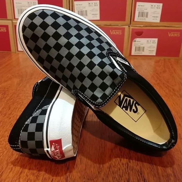 Jual Sepatu Vans Slip On Sol Checkerboard Grey Black White Abu Hitam ...