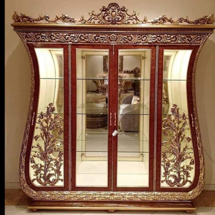 Jual lemari hias pajangan model biola 4pintu - bufet pajangan kaca ...