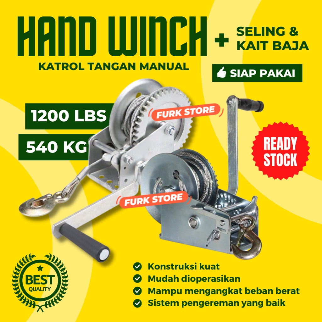 Jual Hand Winch, Katrol + Sling Baja, Boat Winch Kapasitas 1200LBS ...