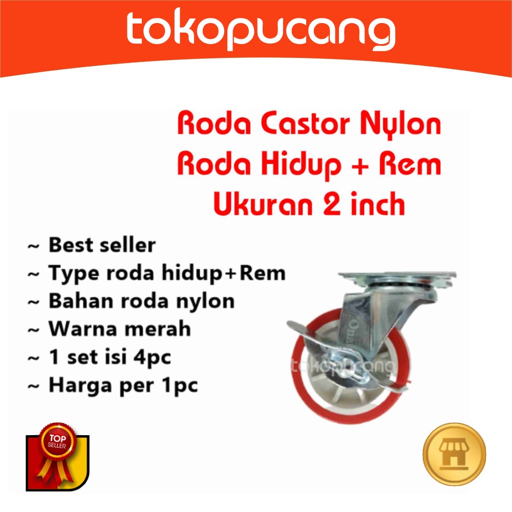 Jual Roda Castor Hidup 2" + Rem nilon Roda Etalase Nylon Troly 2 Inch ...