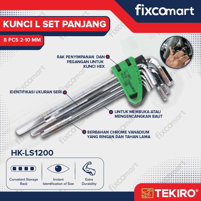 Jual Tekiro Kunci L Set Panjang 8 Pcs (2 - 10 Mm) / Tekiro Hex Key Long ...