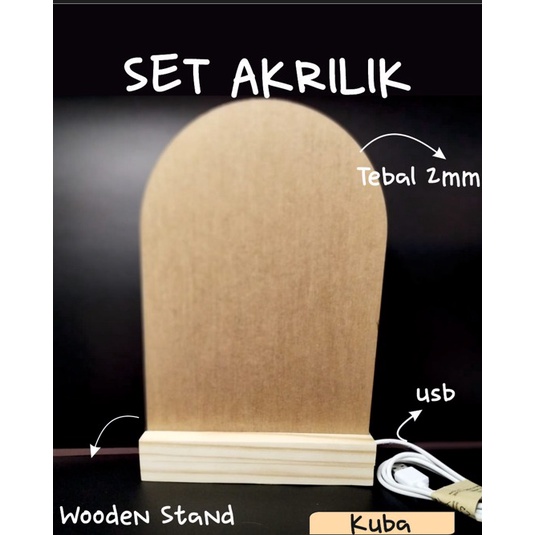 Jual SET AKRILIK POLOS CAT CLEAR 2mm dengan standing kayu / standing ...