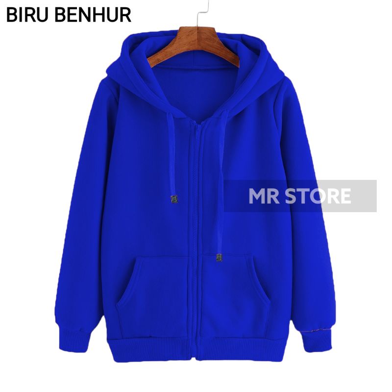 Jual M,L,XL,XXL Jaket zipper hoodie polos biru benhur mr store | Shopee ...