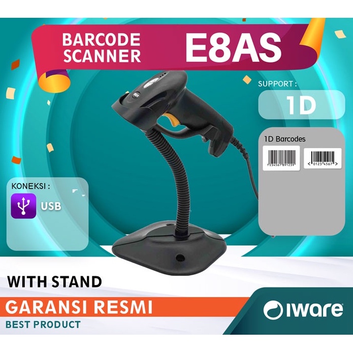 Jual Barcode Scanner IWARE BS - E8AS Auto Stand USB GARANSI - BARCODE ...