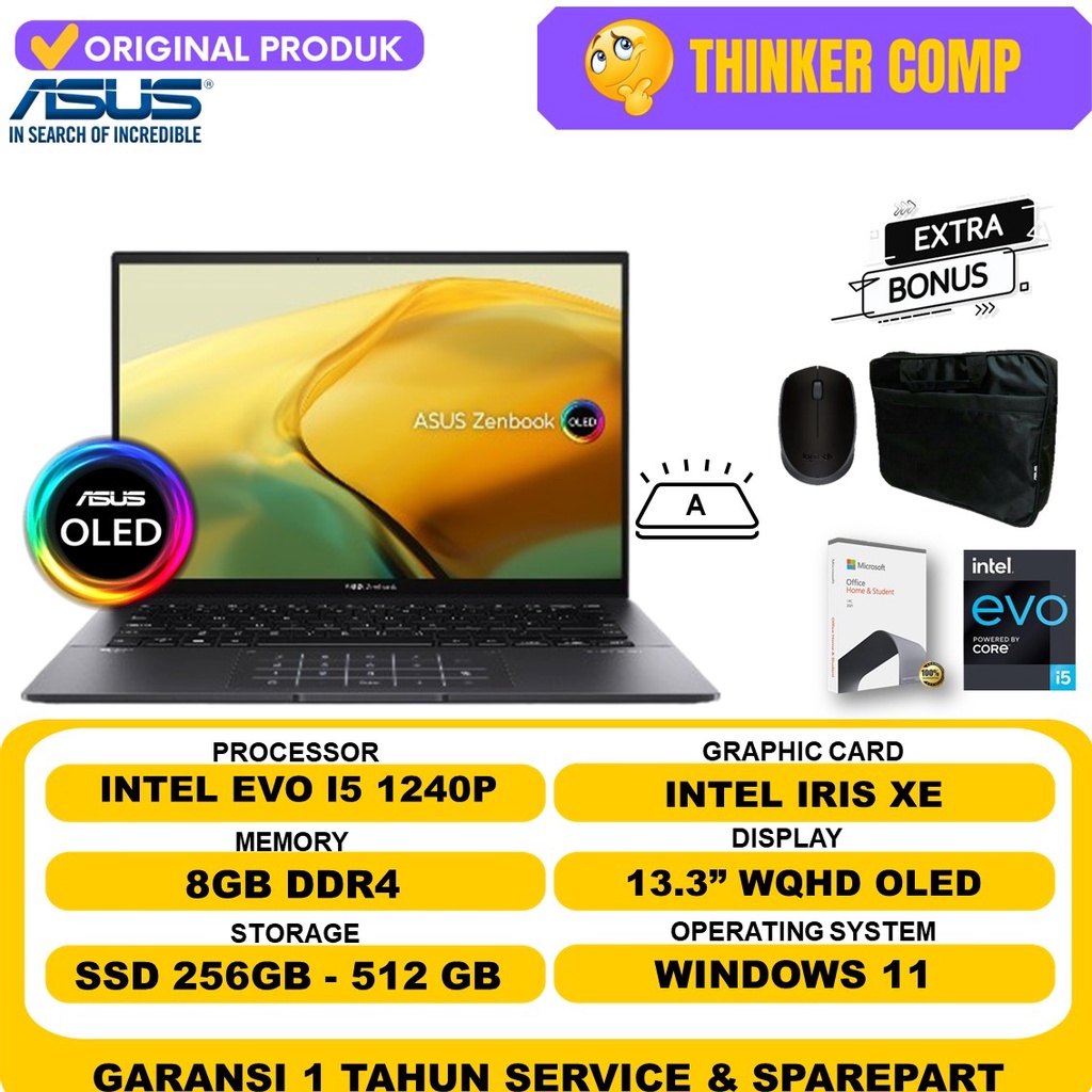 Jual LAPTOP SLIM ASUS ZENBOOK Q409ZA INTEL EVO I5 1240P RAM 8GB SSD ...
