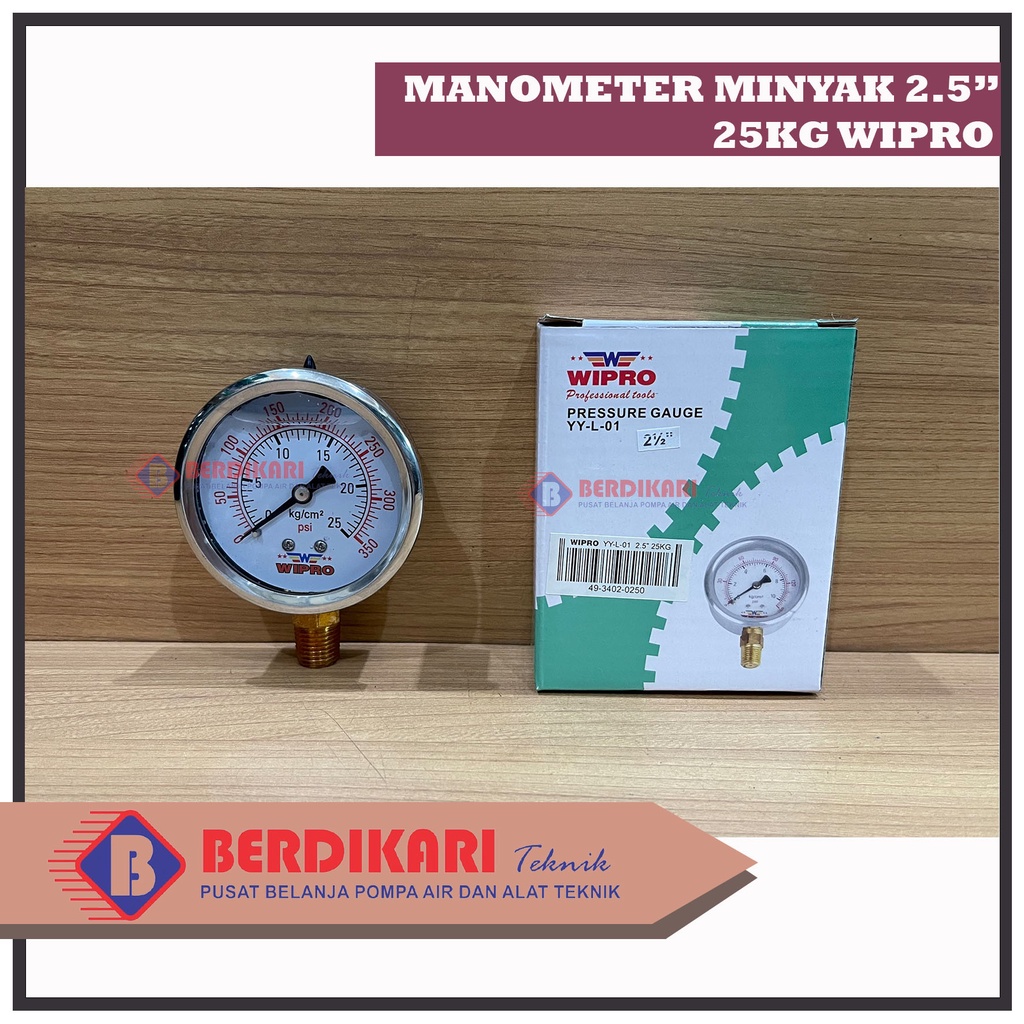 Jual Oil Pressure Gauge / Manometer Minyak 2 1/2" x 1/4" 25KG 25 kg ...