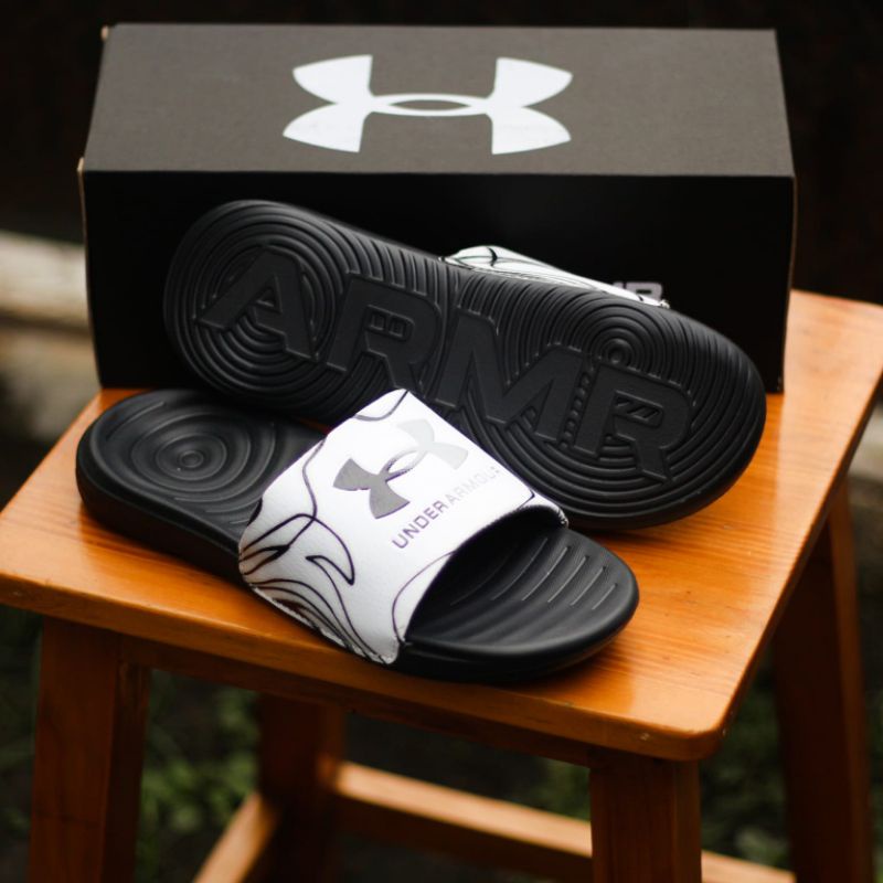 Jual SENDAL PRIA ORIGINAL MURAH MEREK UA ANSA FIXED WARNA PUTIH MOTIF ...