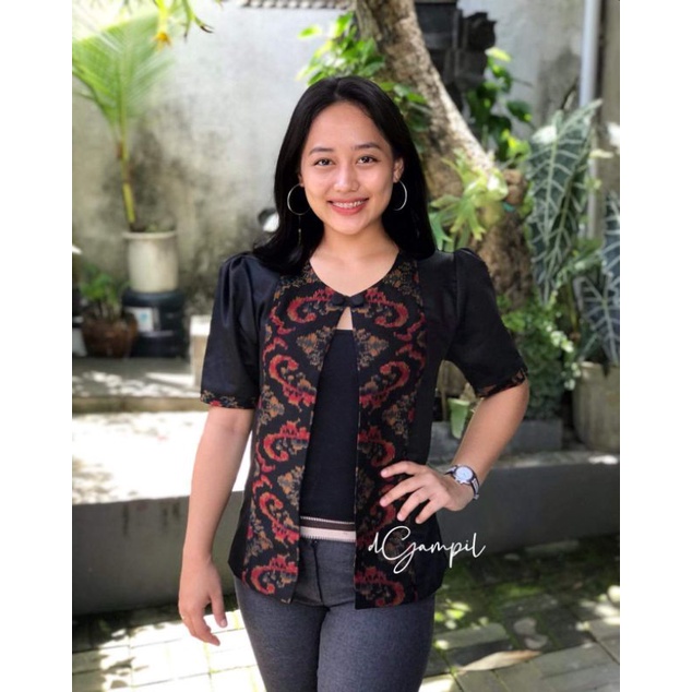 Jual Blazer Endek Bali Print Warna Hitam Kombinasi Katun Poly Polos ...