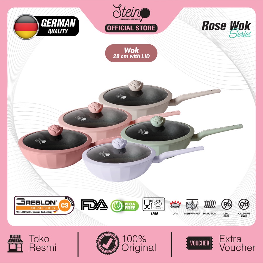 Jual Steincookware Stein Rose Wok Pan 28 cm | Anti-Lengket | Granite ...