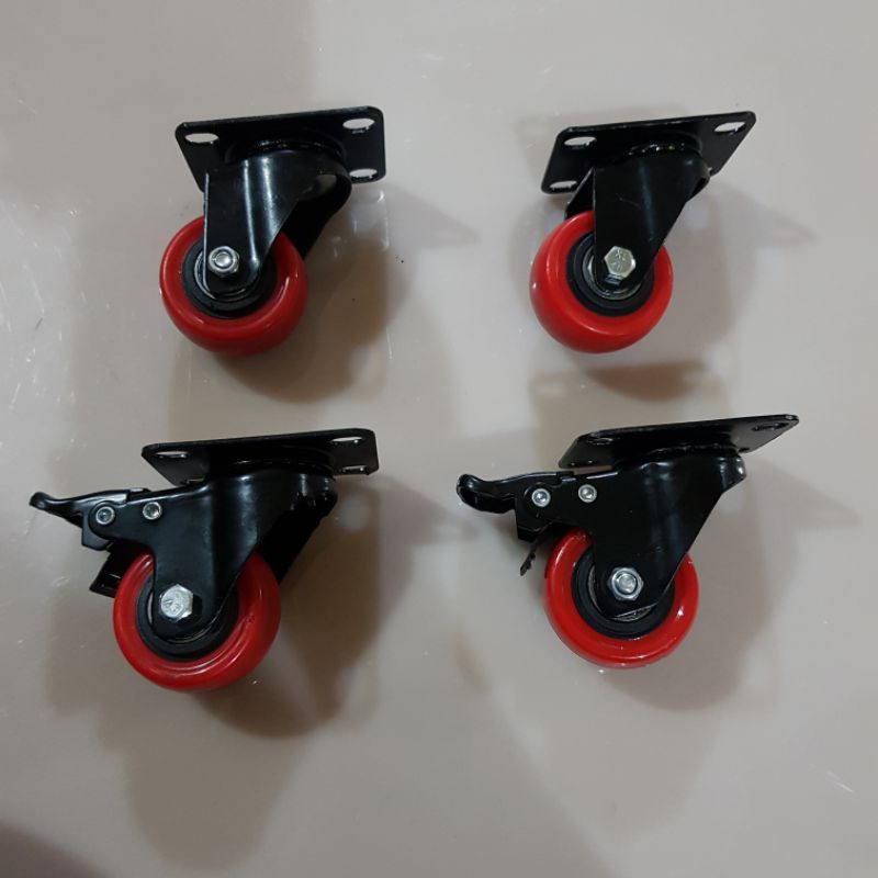 Jual Roda 2 inch pu merah ball bearing 2putar+rem 2putar (harga 4 roda ...