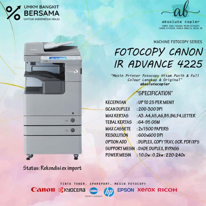 Jual MESIN FOTOCOPY CANON IRA ADVANCE 4225/4235/4245/4251 PRINT COPY SCAN ORIGINAL | Shopee ...