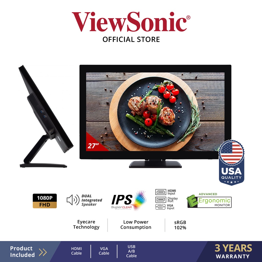 Jual ViewSonic 27” Touch Monitor TD2760 10-Point Touch HDMI-VGA-DP ...