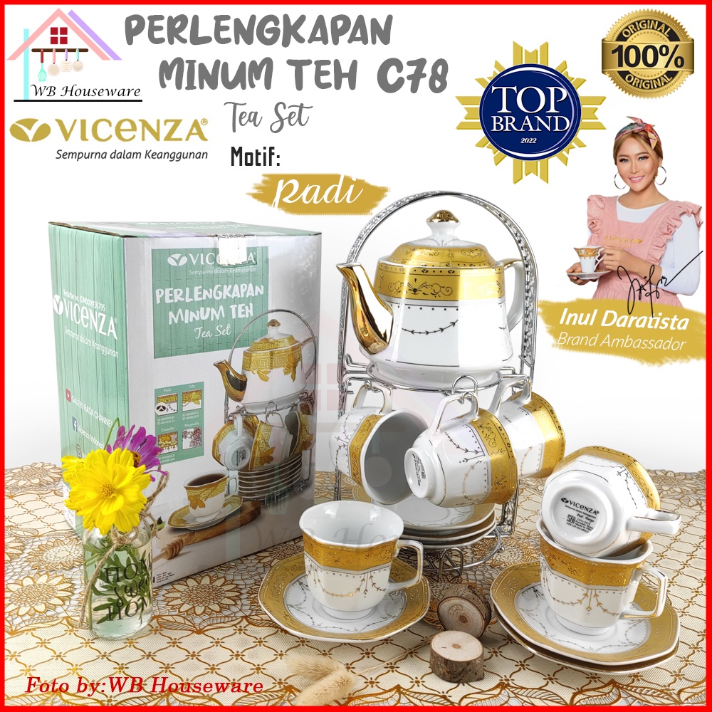Jual VICENZA perangkat Tea set porcelain motif padi CA78 / cangkit set ...
