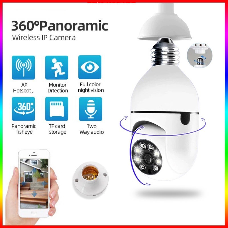 Jual (BISA COD) KAMERA CCTV LAMPU IP WIRELESS PANORAMA FISHEYE 360 - Ip ...
