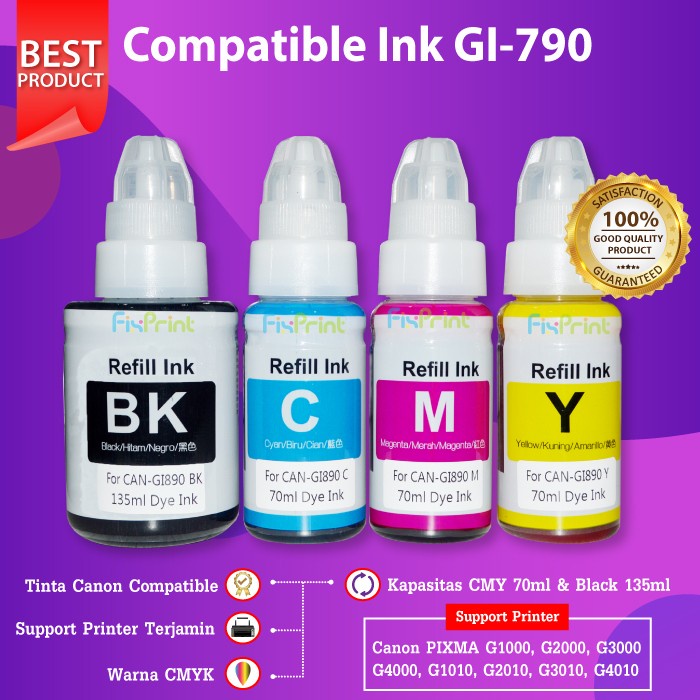 Jual TINTA GI-790 PREMIUM REFILL PRINTER CANON G1010 G2010 G3010 G4010 ...