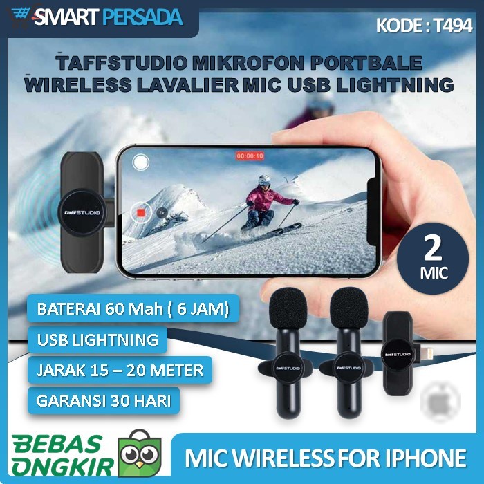 Jual Mic Wireless Clip On 2 Microphone Hp iPhone Lightning Vlog Youtuber | Shopee Indonesia