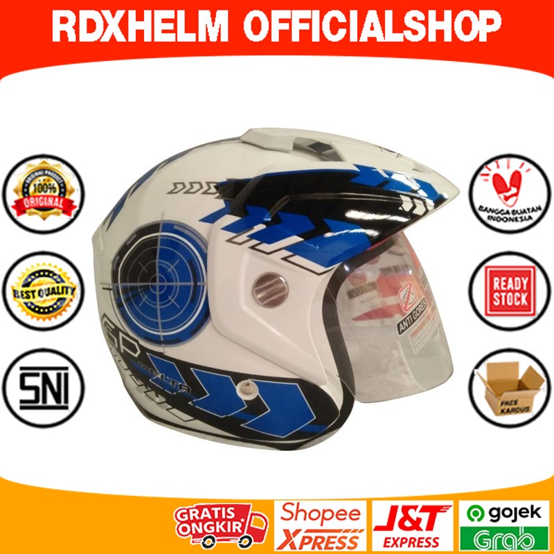 Jual Helm HalF Face GP Delta Motif Flanker White Blue(SNI) | Shopee ...