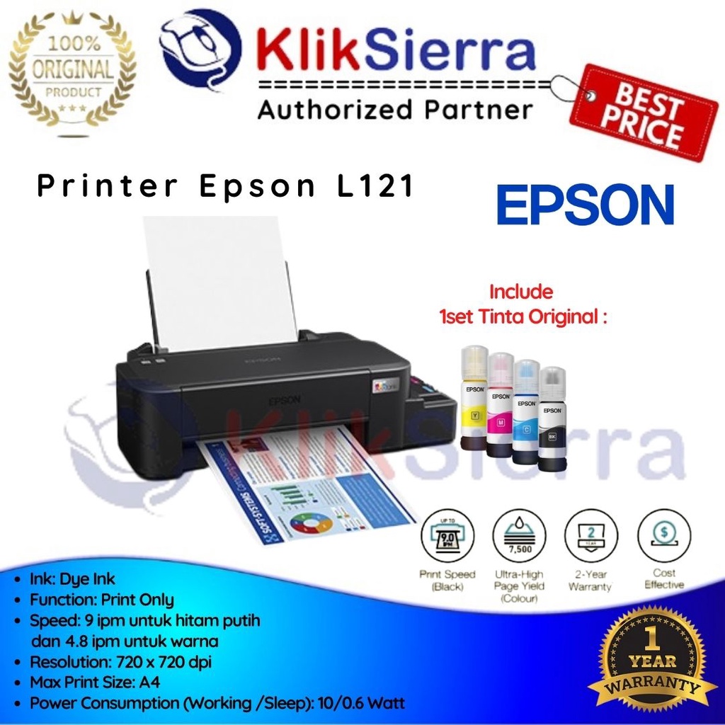 Jual Printer EPSON L121 EcoTank A4 Ink Tank Garansi Resmi | Shopee Indonesia