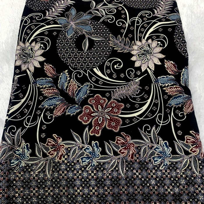 Jual KAIN BATIK METERAN BAHAN BSY FOIL MOTIF DAUN ARM 003 - hitam biru ...